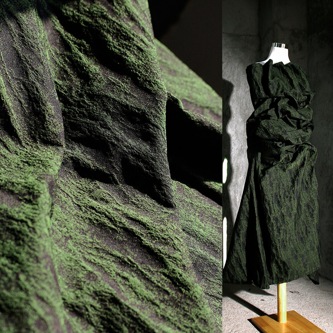 Moss Green Black Jacquard Brocaded Fabrics, Bump Design Fabric, 3D ...