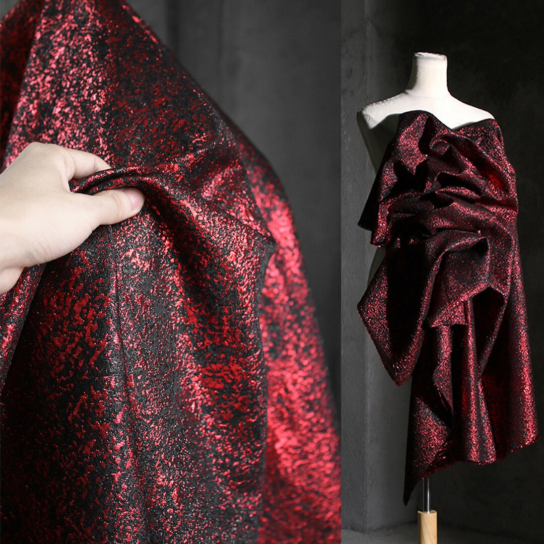 Luxury Vintage Red Black Jacquard Brocaded Fabrics, Shimmery Dust Coat ...