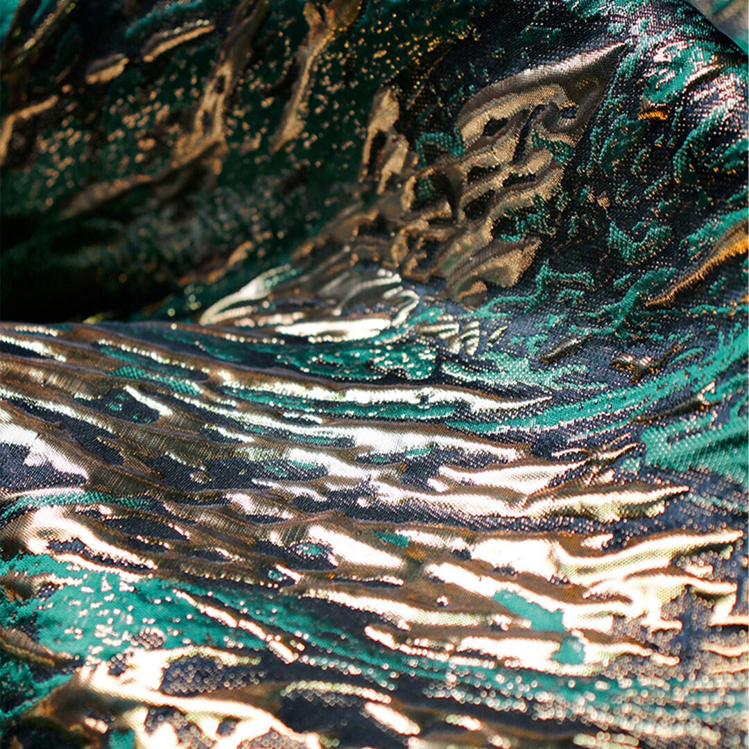 Retro Gilding Green Jacquard Brocaded Fabrics, Luxury Shimmery Design ...