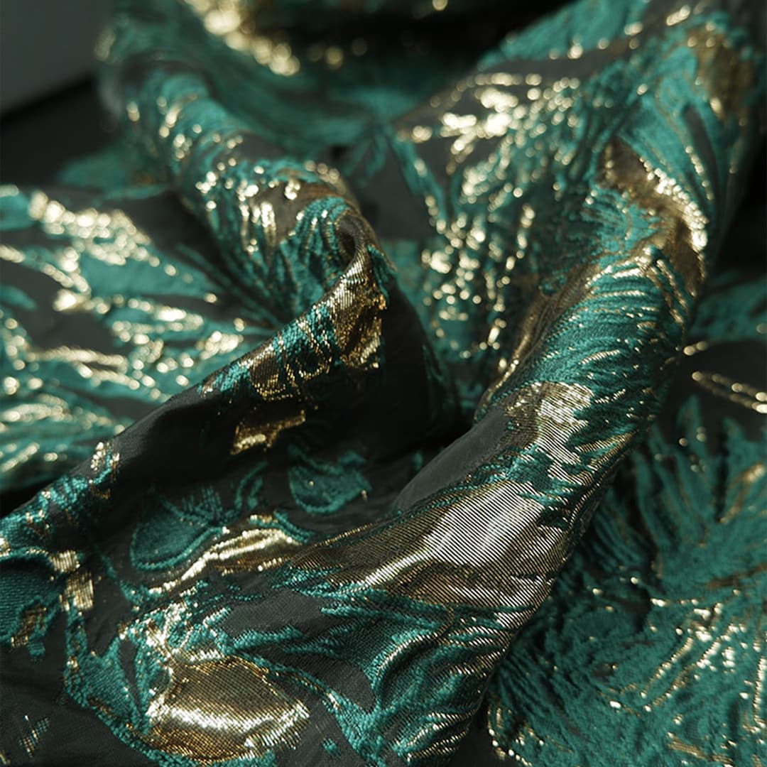 Luxury Green Jacquard Fabric,golden Line Petal Shimmer Brocade Fabric ...