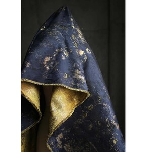 Vintage Luxury Navy Gold Jacquard Fabric, Two-sided Gilding Gold Petal ...