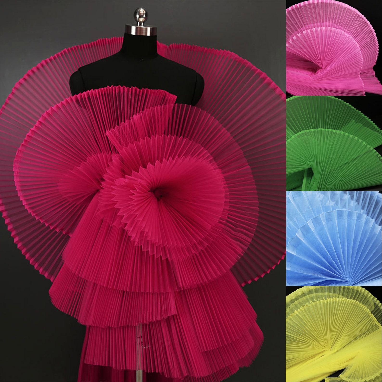 27 Colors Stripe Pleated Hard Mesh Fabric Wrinkle Crumple Accordion ...