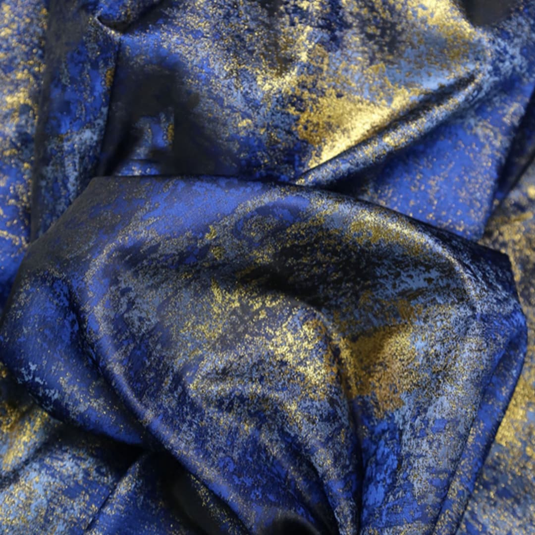 Luxury Vintage Navy Blue Gilt Bronze Jacquard Satin Fabric,retro Gold ...
