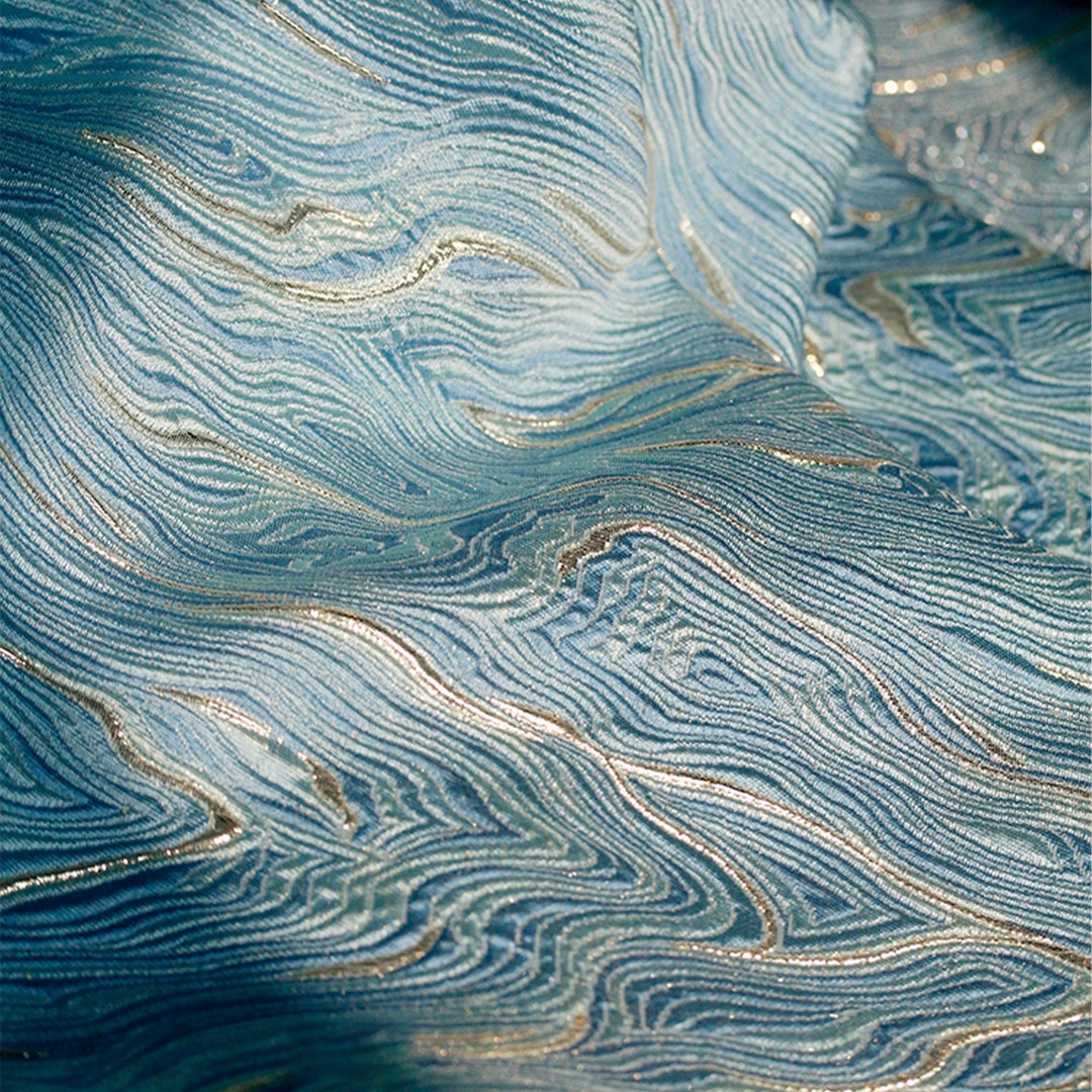 Chinese Traditional 3D Ocean Waves Silk Rayon Jacquard Brocade Fabric ...