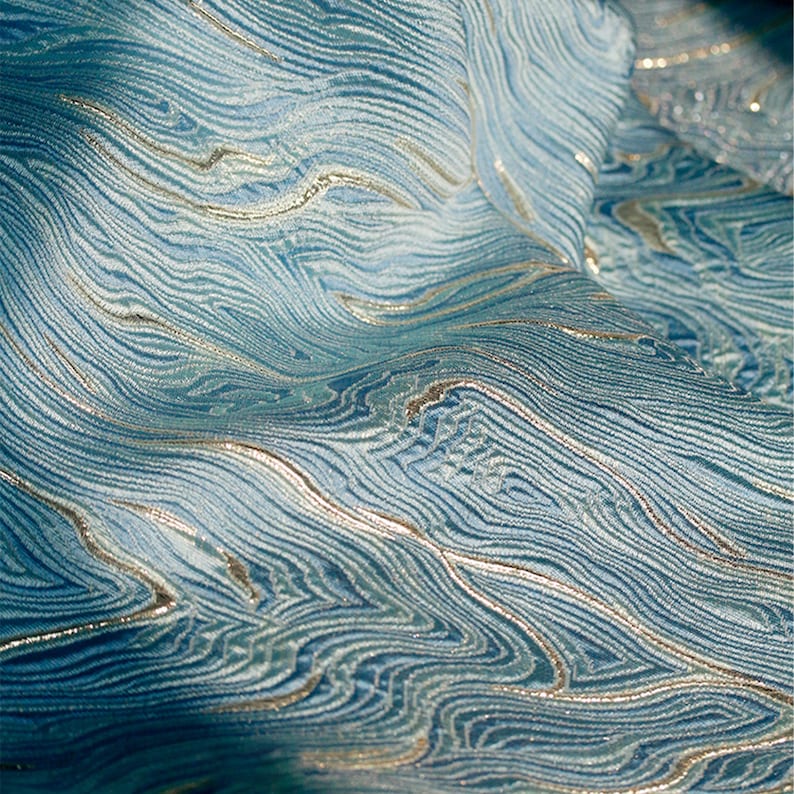 Chinese Traditional 3D Ocean Waves Silk Rayon Jacquard Brocade Fabric ...