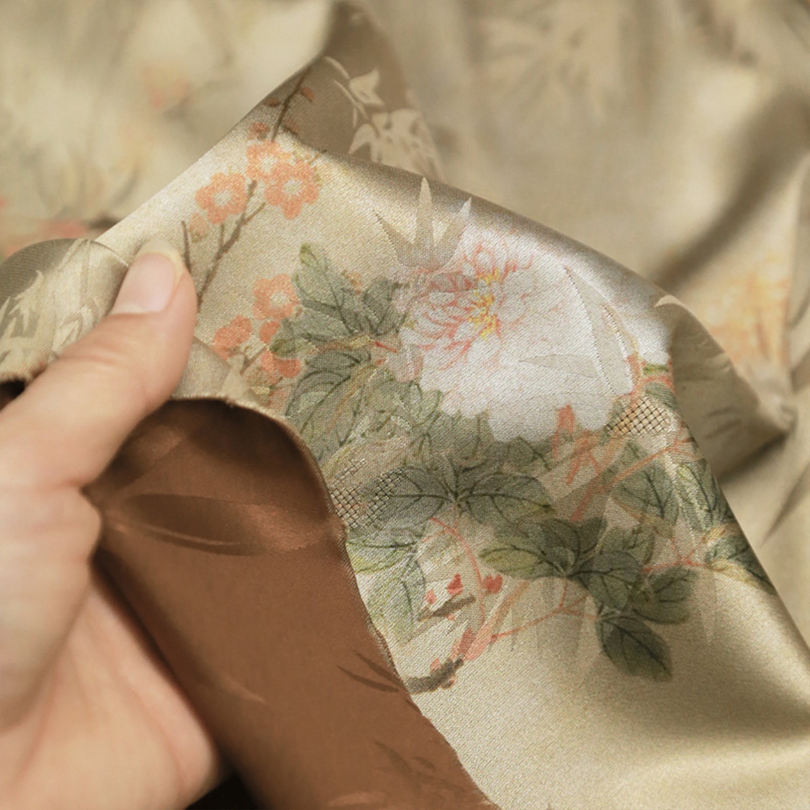 Silky Satin Jacquard Brocaded Fabric Soft Smooth Floral Embroidered ...