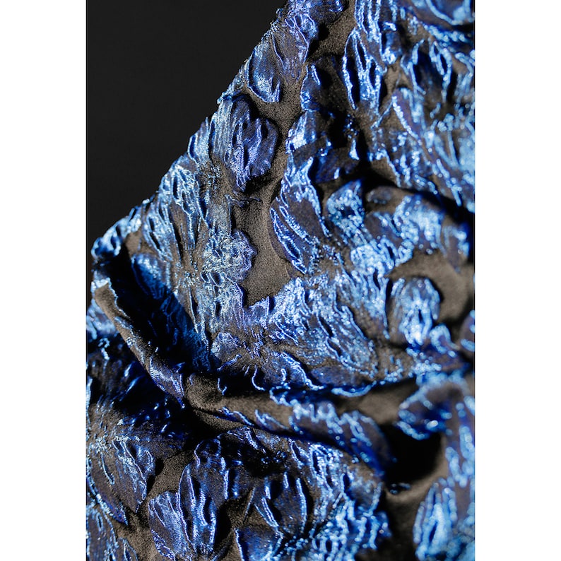 Luxury Blue Floral Emboss Jacquard Fabric Exquisite - Etsy