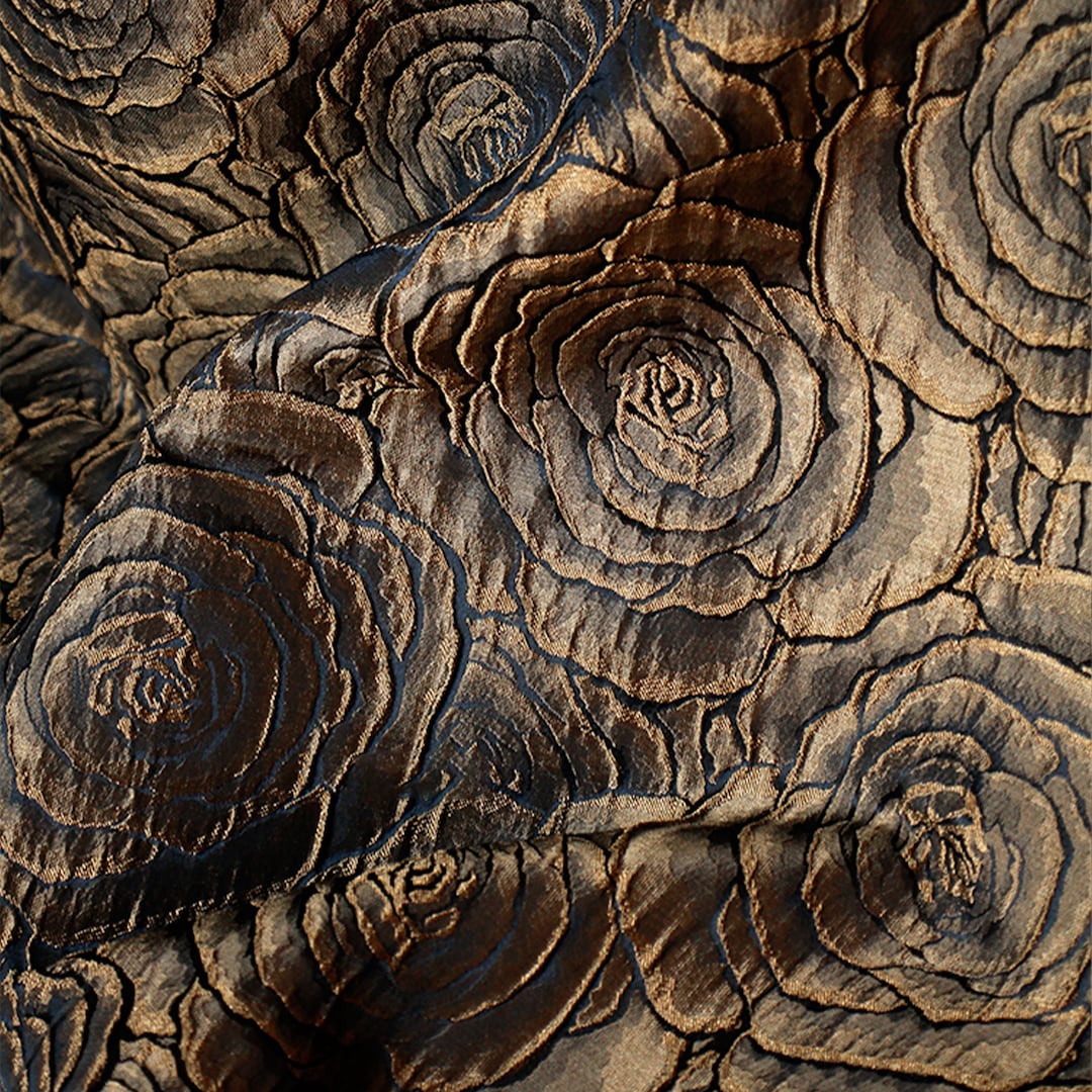Bronze Jacquard Brocaded Fabrics, Embossed Rose Floral , 3D Irregular ...