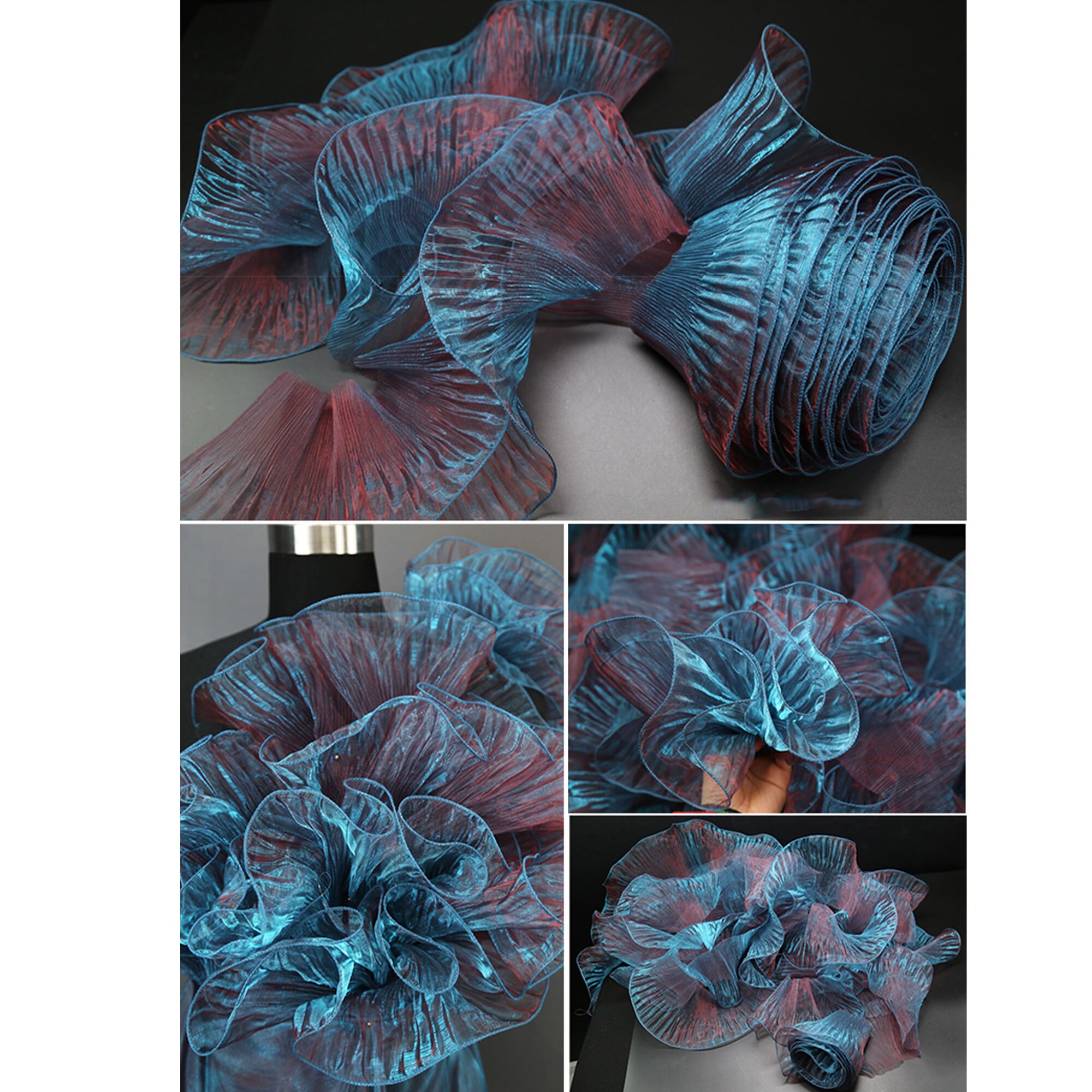 12colors 3D Gradient Pleated Organza Lace Trim off White Black Ruffled ...