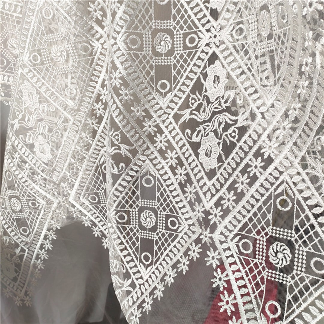 Geometric Lace Fabric White Exquisite Embroidery Floral Gothic Wedding ...