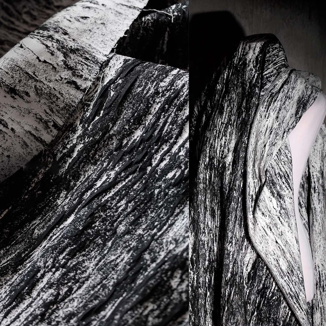 Moonscape-black/white Jacquard Brocaded Fabrics, Bump Design Fabric, 3D Irregular Fabrics, Fold ...