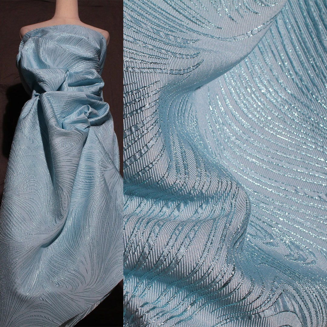 Shimmer Flowing Water Jacquard Fabric,luxury Sky Blue Brocade Fabric ...