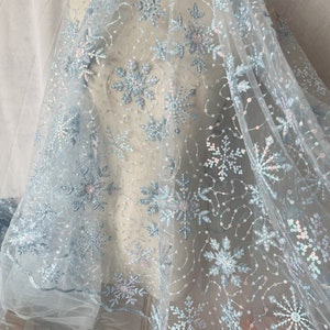 Glitter Print Light Blue Tulle Star Snowflake Gradient Tulle Lace ...