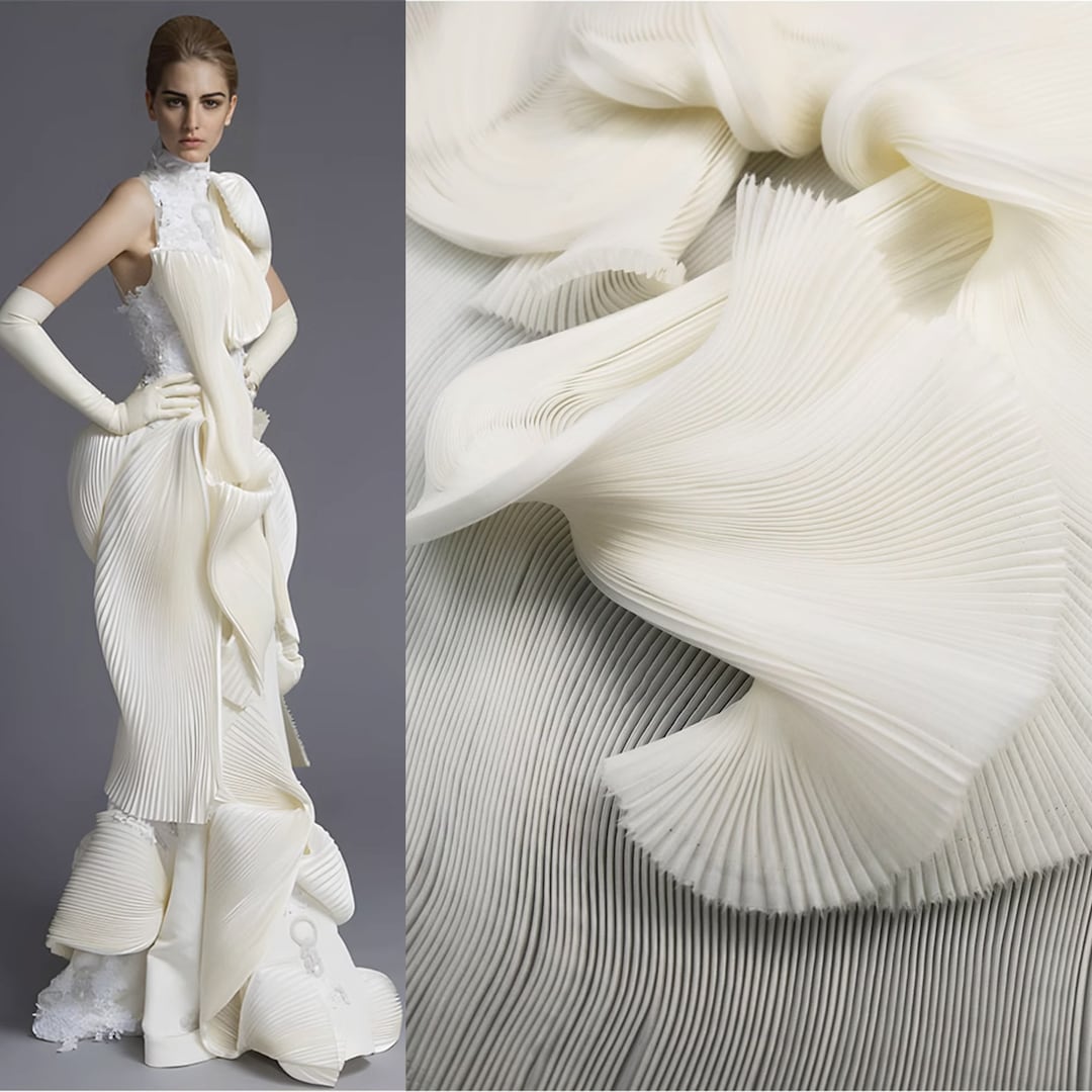 White Drapey Plisse Fabric Pleated Chiffon 2-way Stretch Summer Dress ...