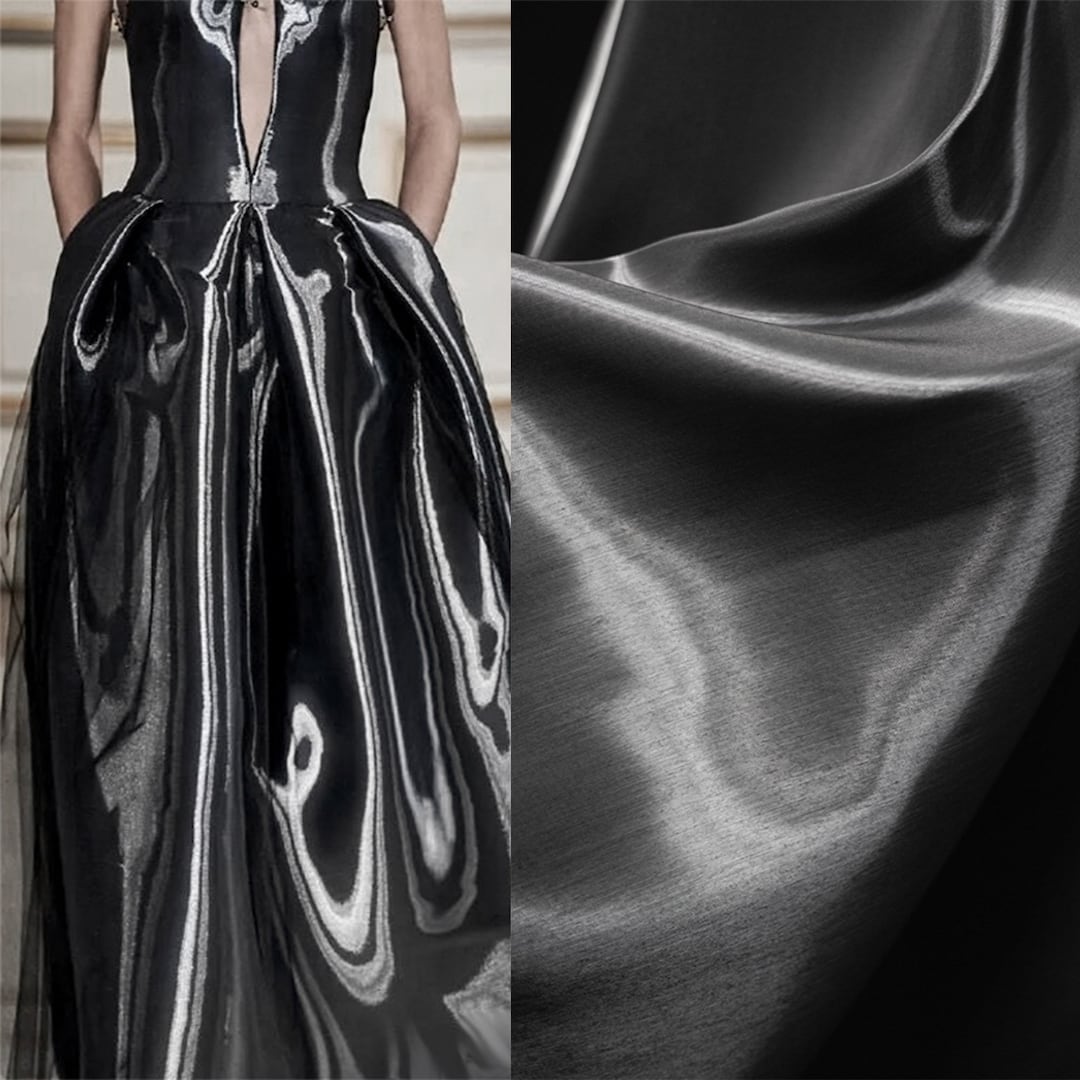 High Glossy Liquid Black Satin Fabric Metallic Reflective Silky Fabric ...