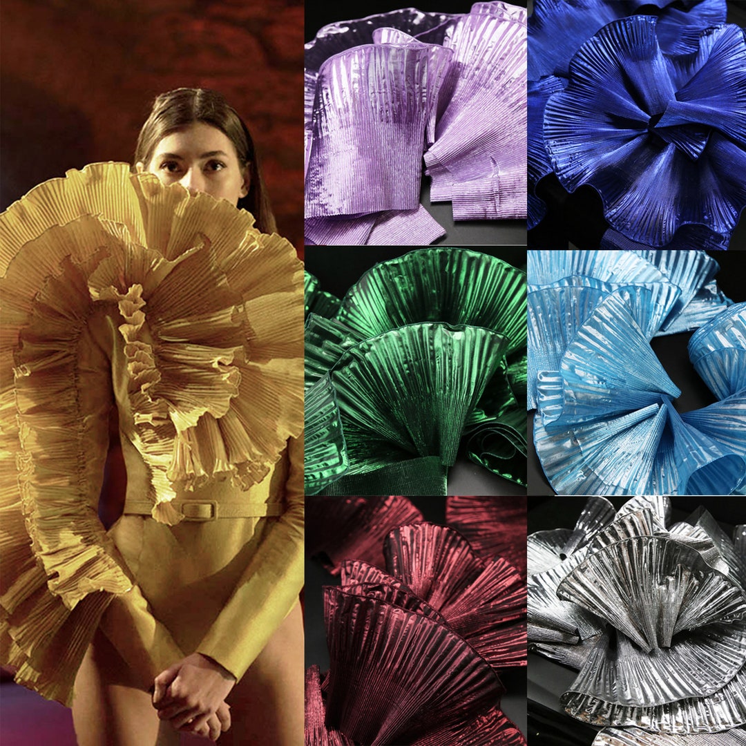 Metallic Luster Lace, 19cm Wide 3D Folds Ruffle Organza, Designer ...