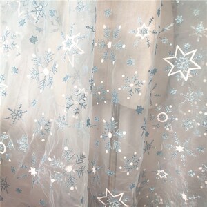Glitter Print Light Blue Tulle Star Snowflake Gradient Tulle Lace ...