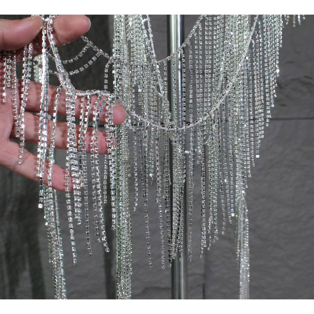 Long Dangling Beaded Fringe Trim Luxury Crystal Fringe Trim,shinny Rhinestone Tassel,heavy Beads ...