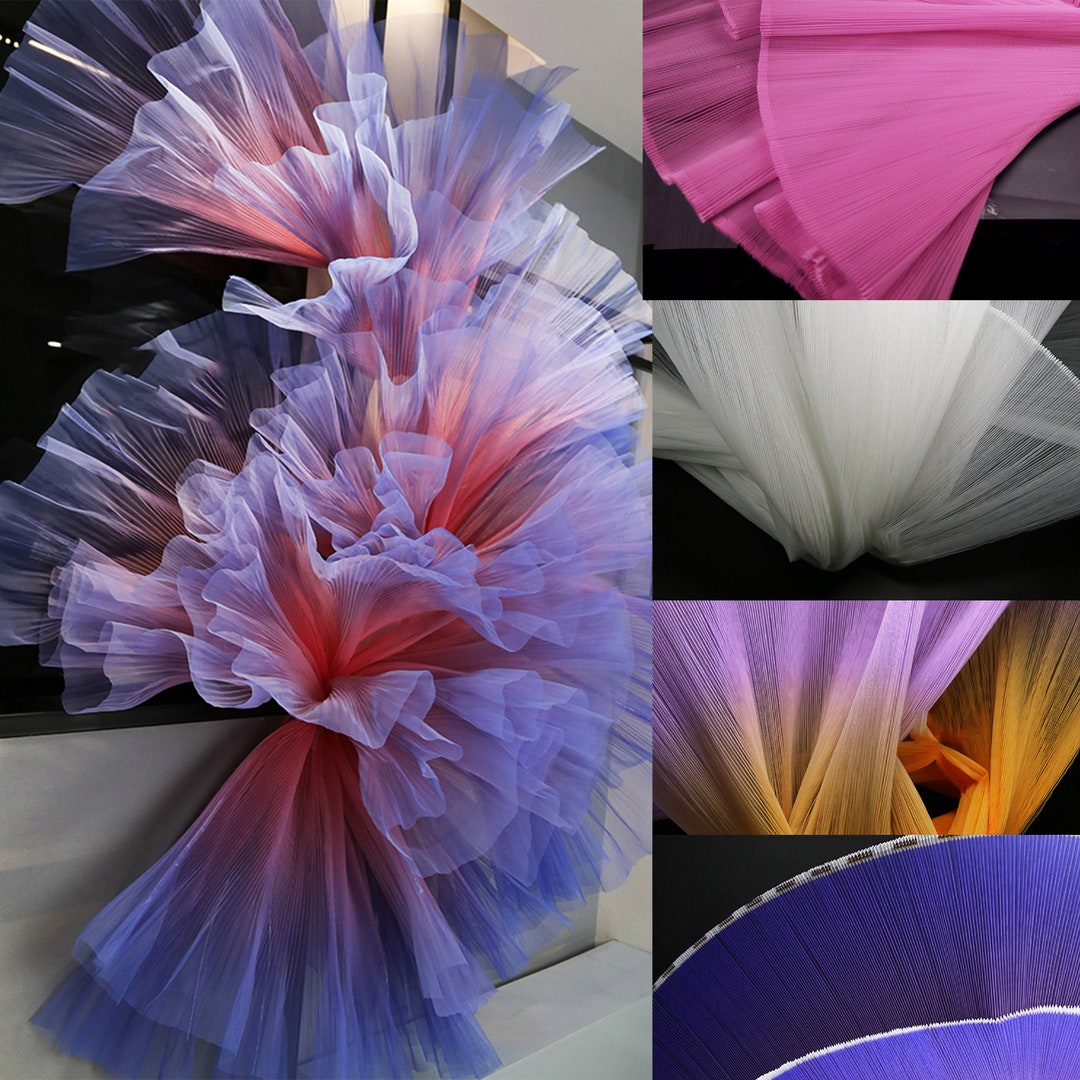 Gradient Pleated Crinkle Sheer Mesh Fabric,wrinkle Accordion Girl Dress ...