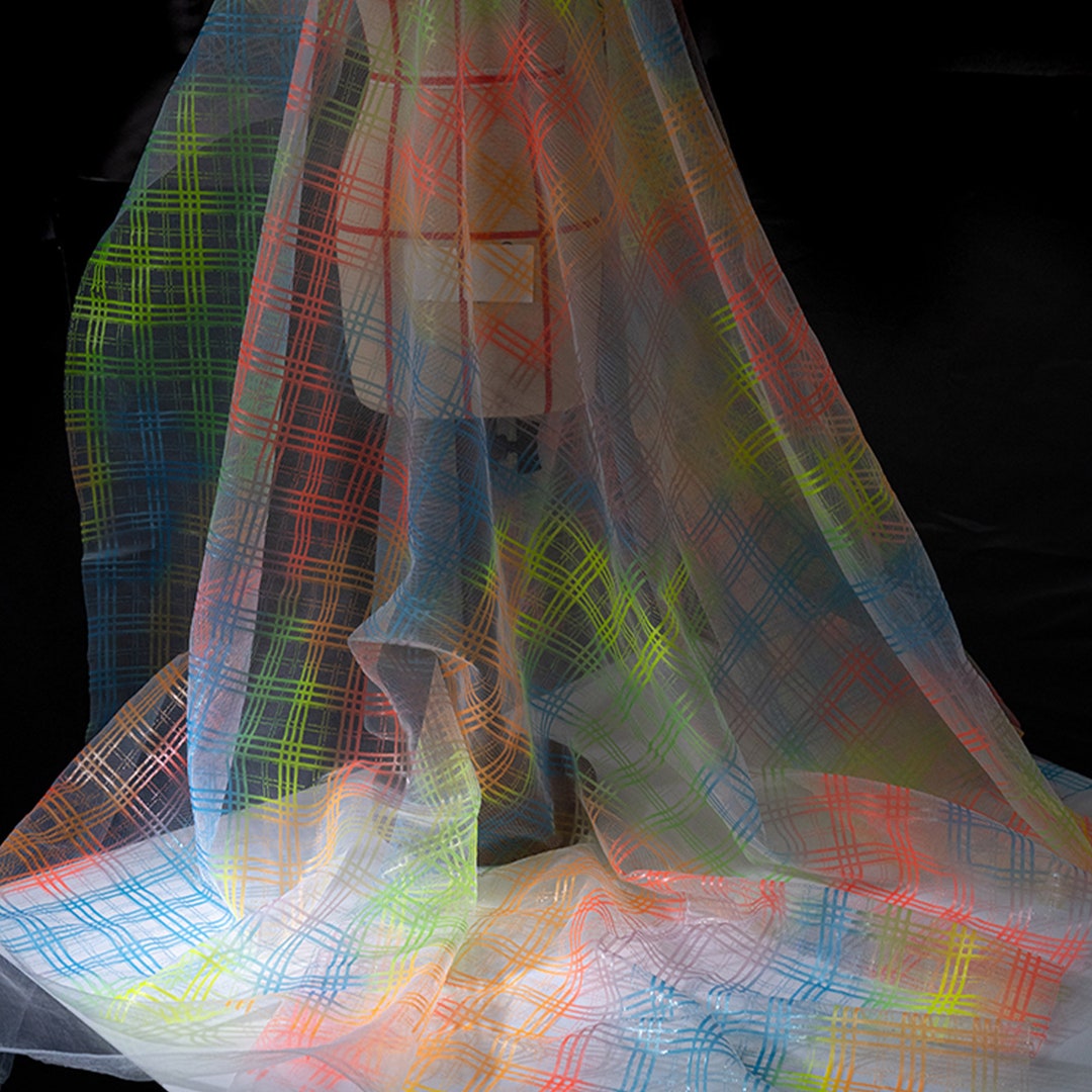 Ombre Iridescence Grid Lace Fabric Gradient Plaid Soft Lace Tulle for ...