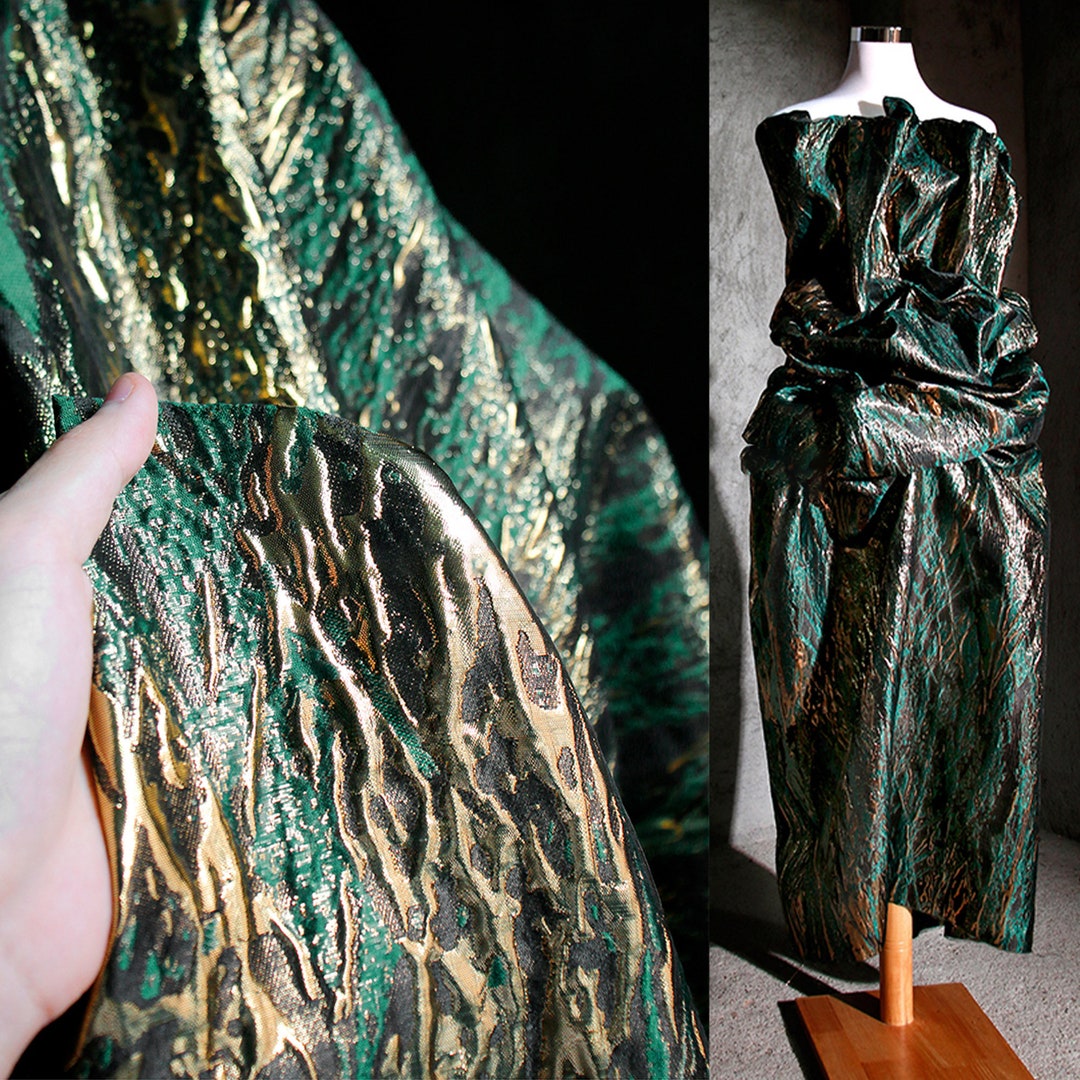 Retro Gilding Green Jacquard Brocaded Fabrics, Luxury Shimmery Design ...