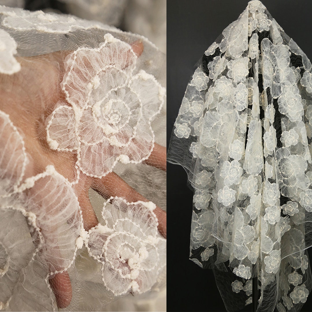 3D Blossoms Flower Apricot Lace Fabric,embroidery Tulle Fabric ,french ...