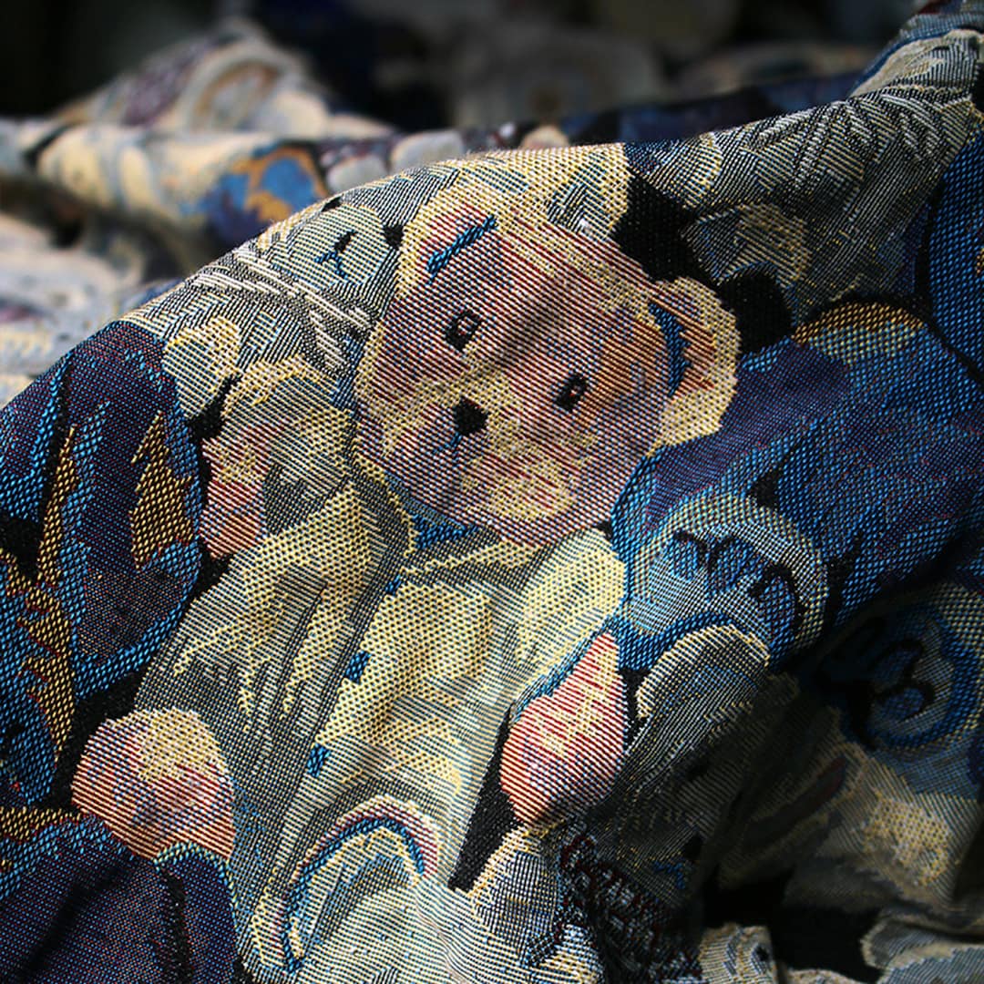 Blue Bear Cartoon Jacquard Design Two-sided Knitted Fabric Damask ...