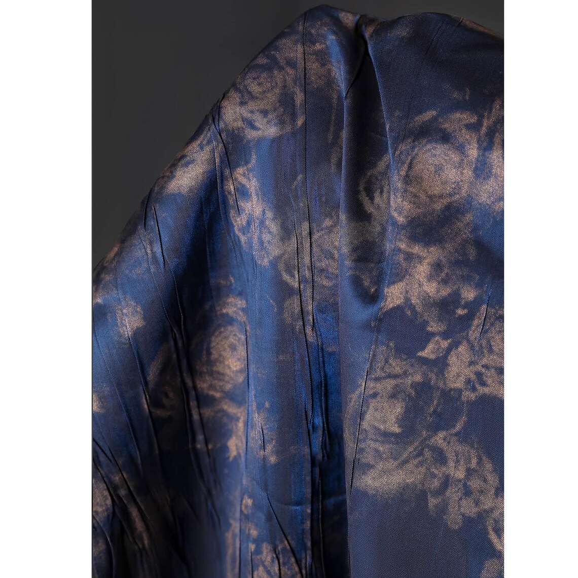 Sapphire Blue Gilding Rose Wrinkled Satin Fabric,cotton Fabric,soft and ...