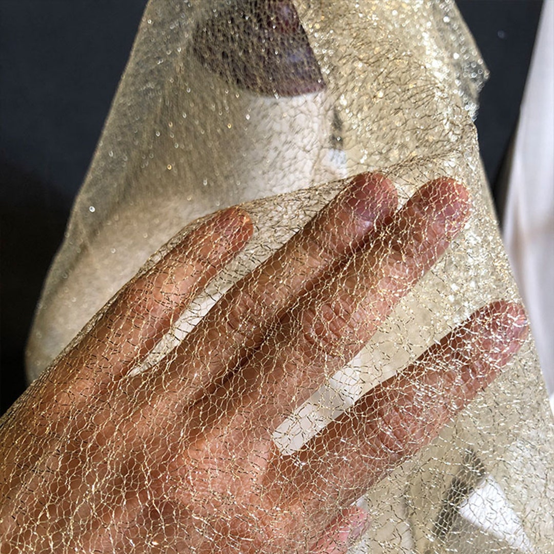 Width 59“ Gold Black Gauze Fabrics Balc and Goden Texture Mesh Fabric ...