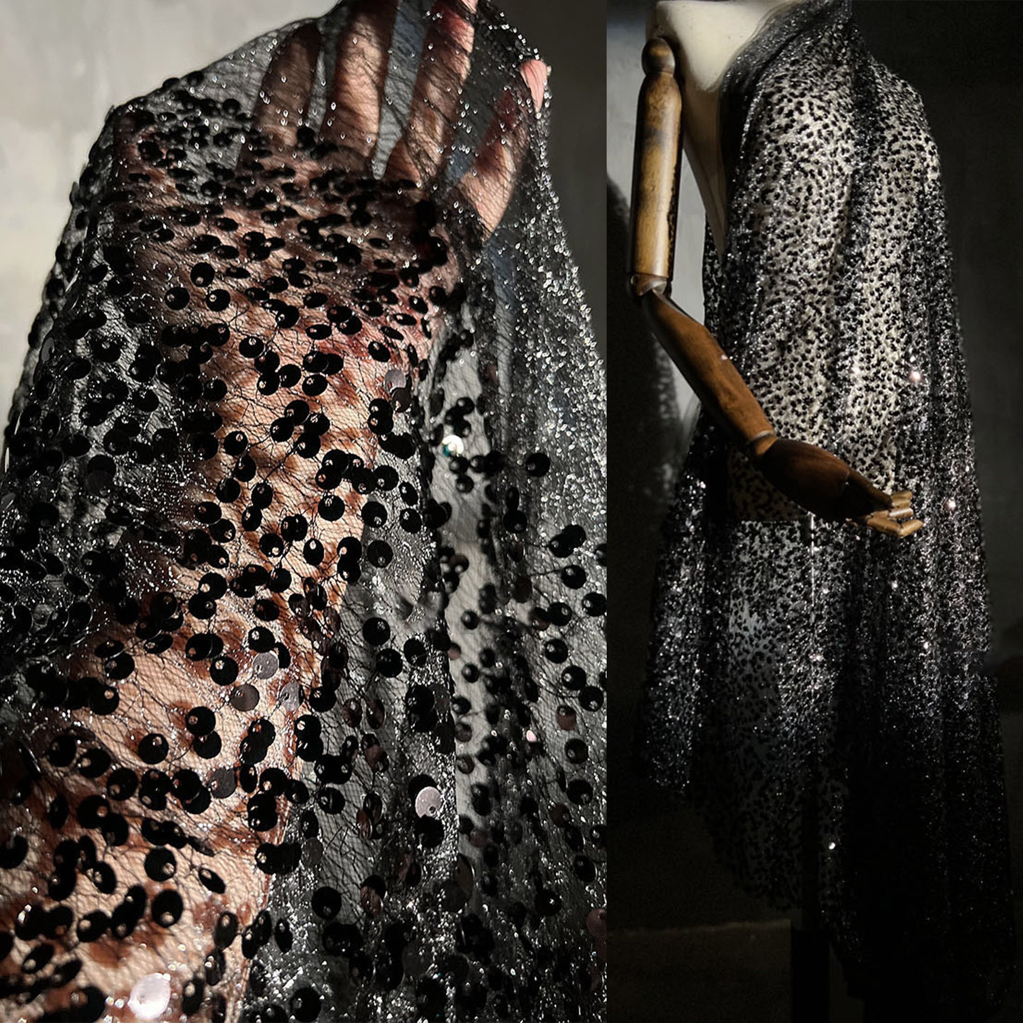 Black Sequins Mesh Lace Fabric Sparkle French Lace Fabric - Etsy