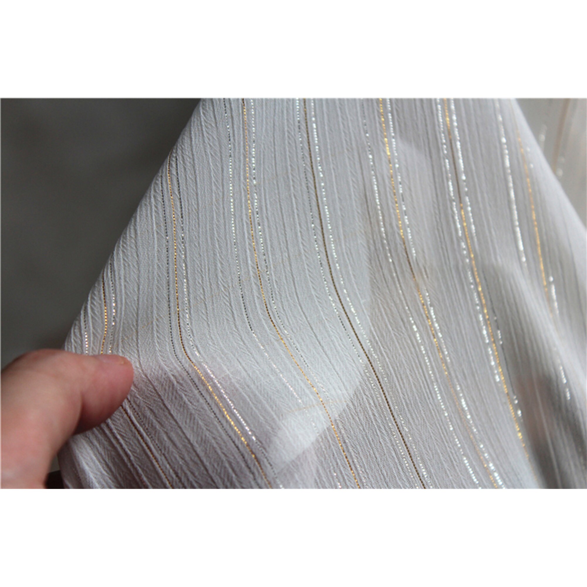 White Silk Chiffon Metallic Striped Designer Fabric Luxury Gold ...