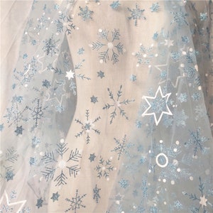 Glitter Print Light Blue Tulle Star Snowflake Gradient Tulle Lace ...