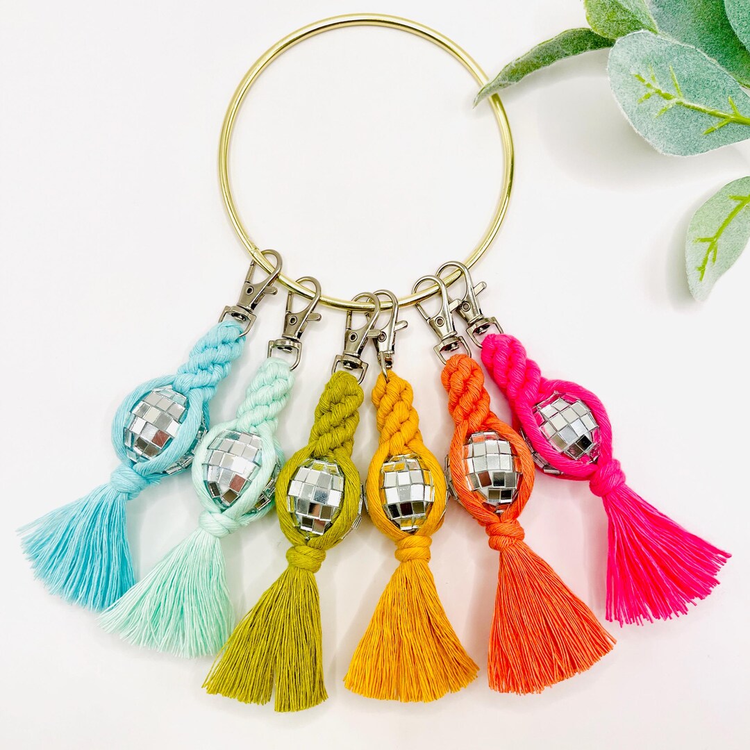 Vibrant Macrame Disco Ball Keyring | Disco Ball Keychain | Bag Charm ...