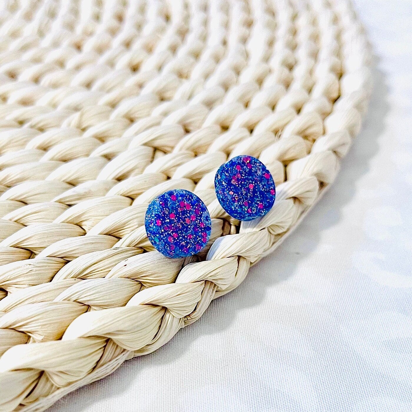 Purple Blue Glitter Stud Earrings Resin Stud Earrings Handmade Stud ...