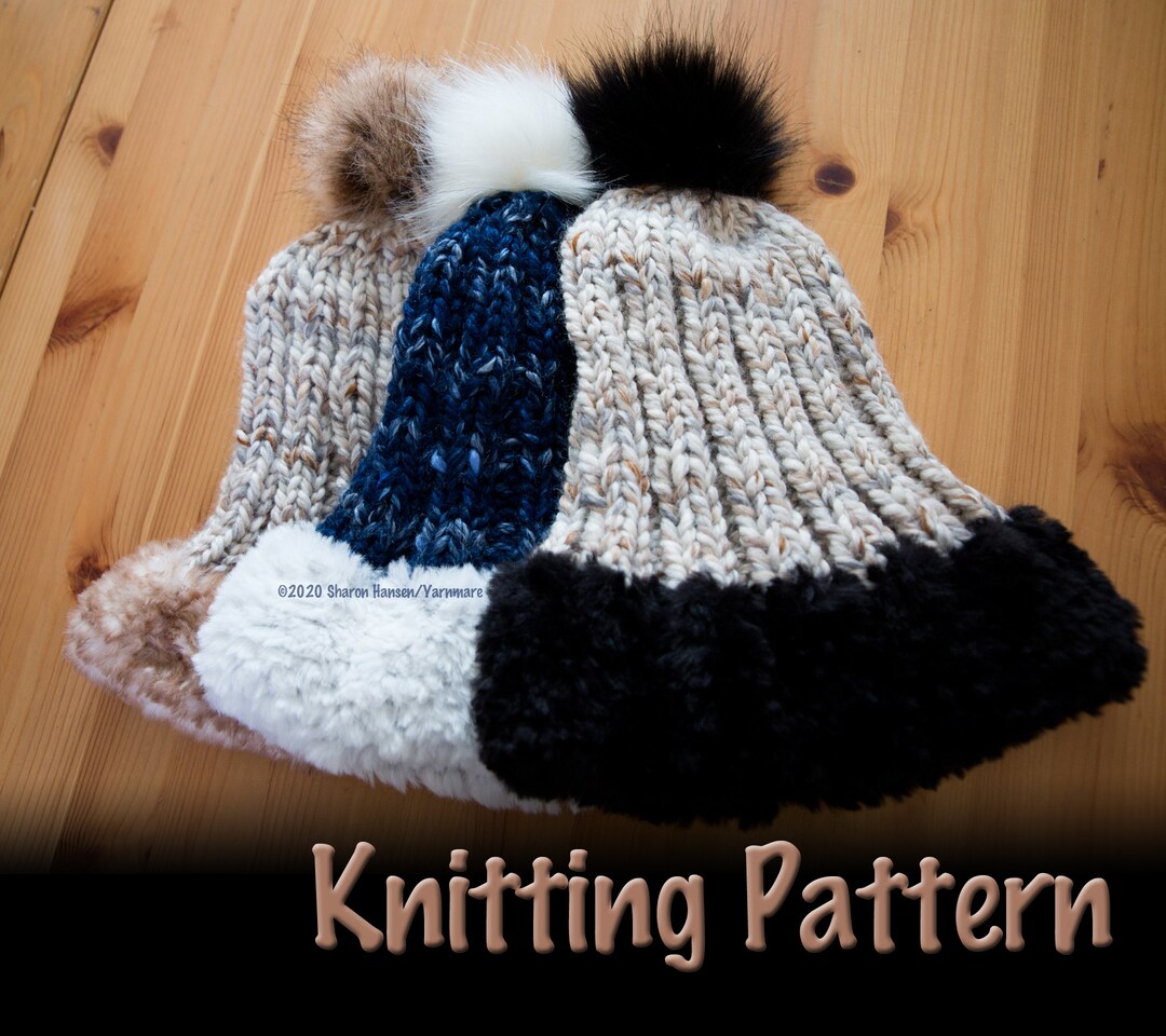 Chunky Fur Trimmed Knit Hat Pattern - Etsy