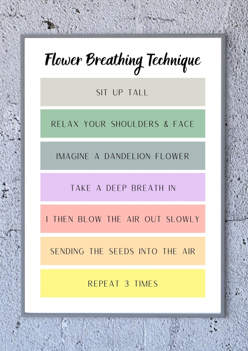 Flower Breathing Technique Poster, Grounding, Mental Health Support ...