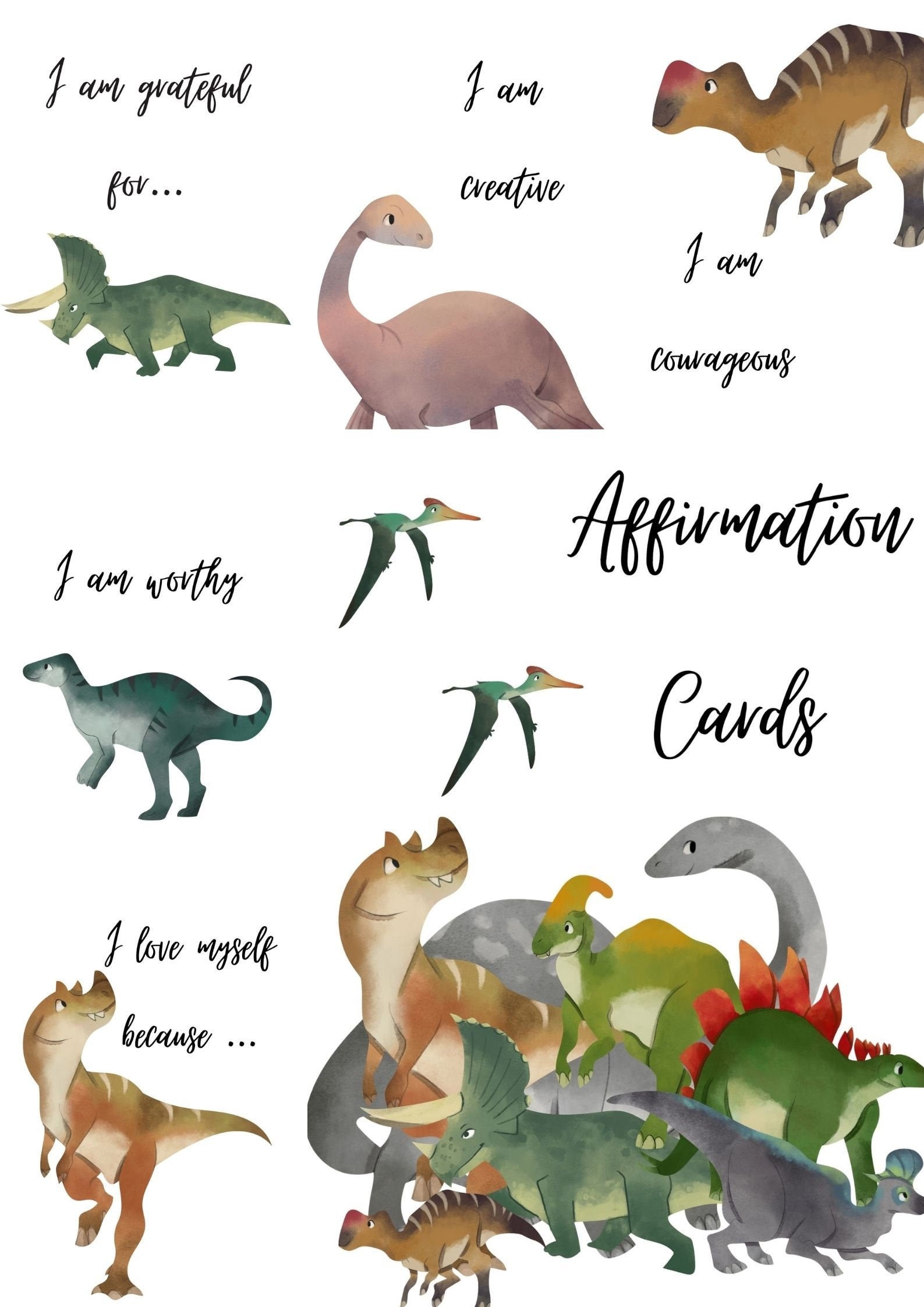 Positive Affirmations for Kids Affirmation Cards Dinosaurs - Etsy Australia