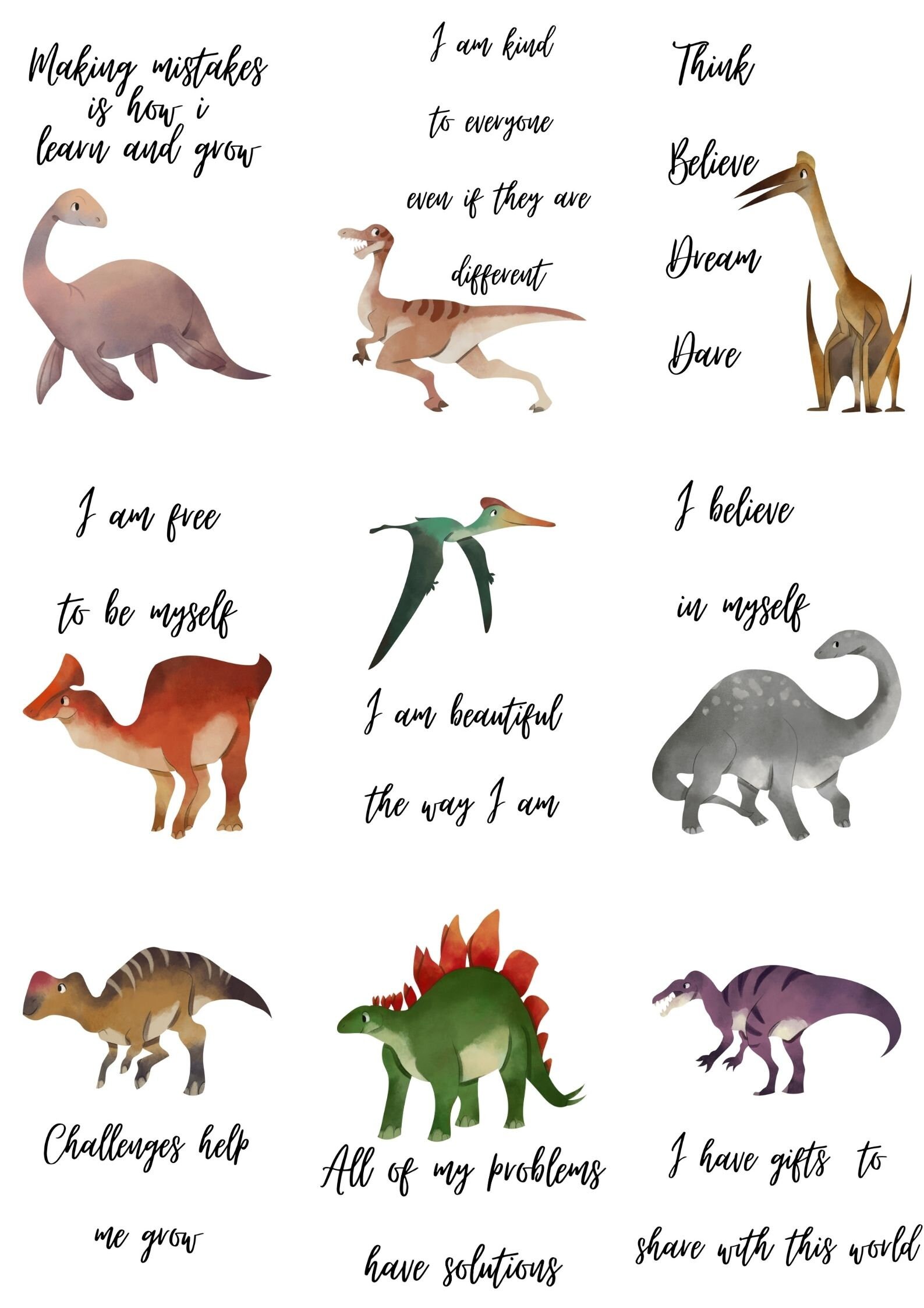 Positive Affirmations for Kids Affirmation Cards Dinosaurs - Etsy Australia