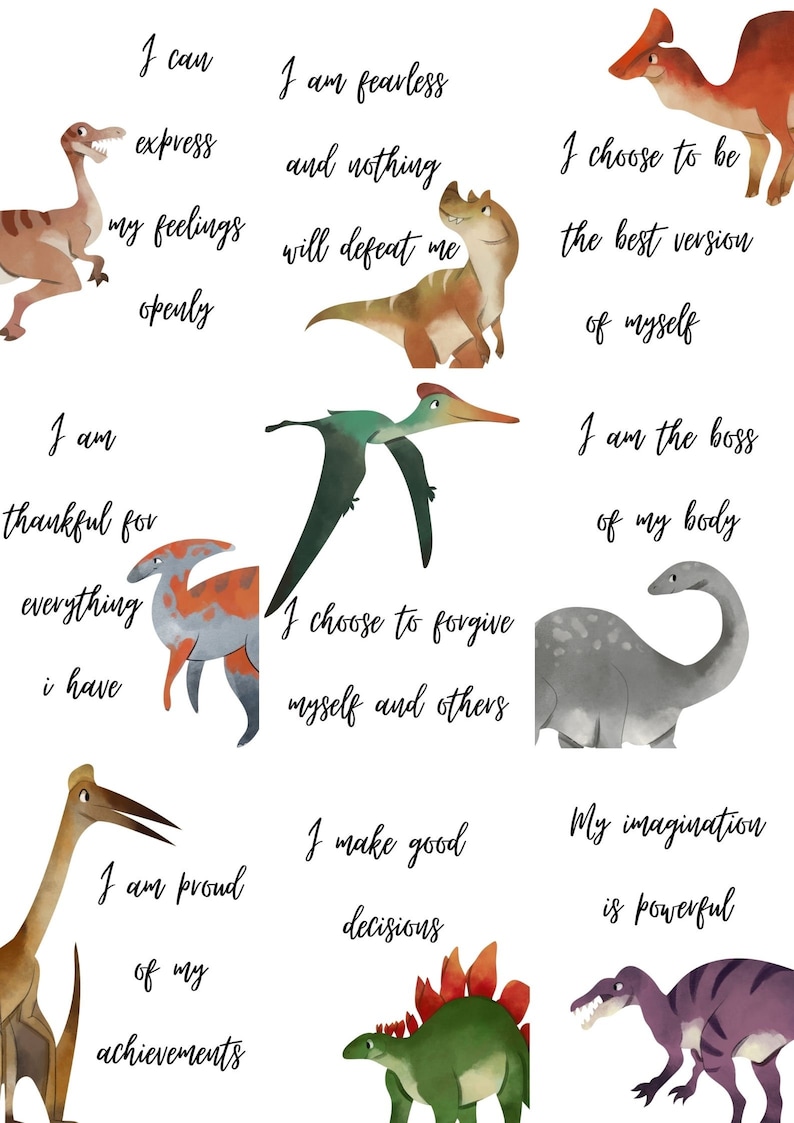 Positive Affirmations for Kids Affirmation Cards Dinosaurs - Etsy