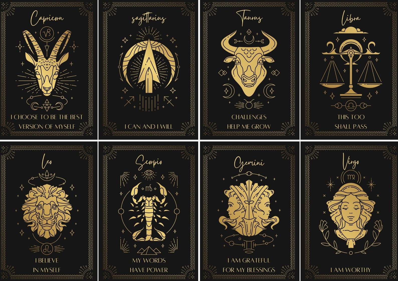 Zodiac Inspiring Quotes Print, Astrology Affirmation Posters, Star Sign ...