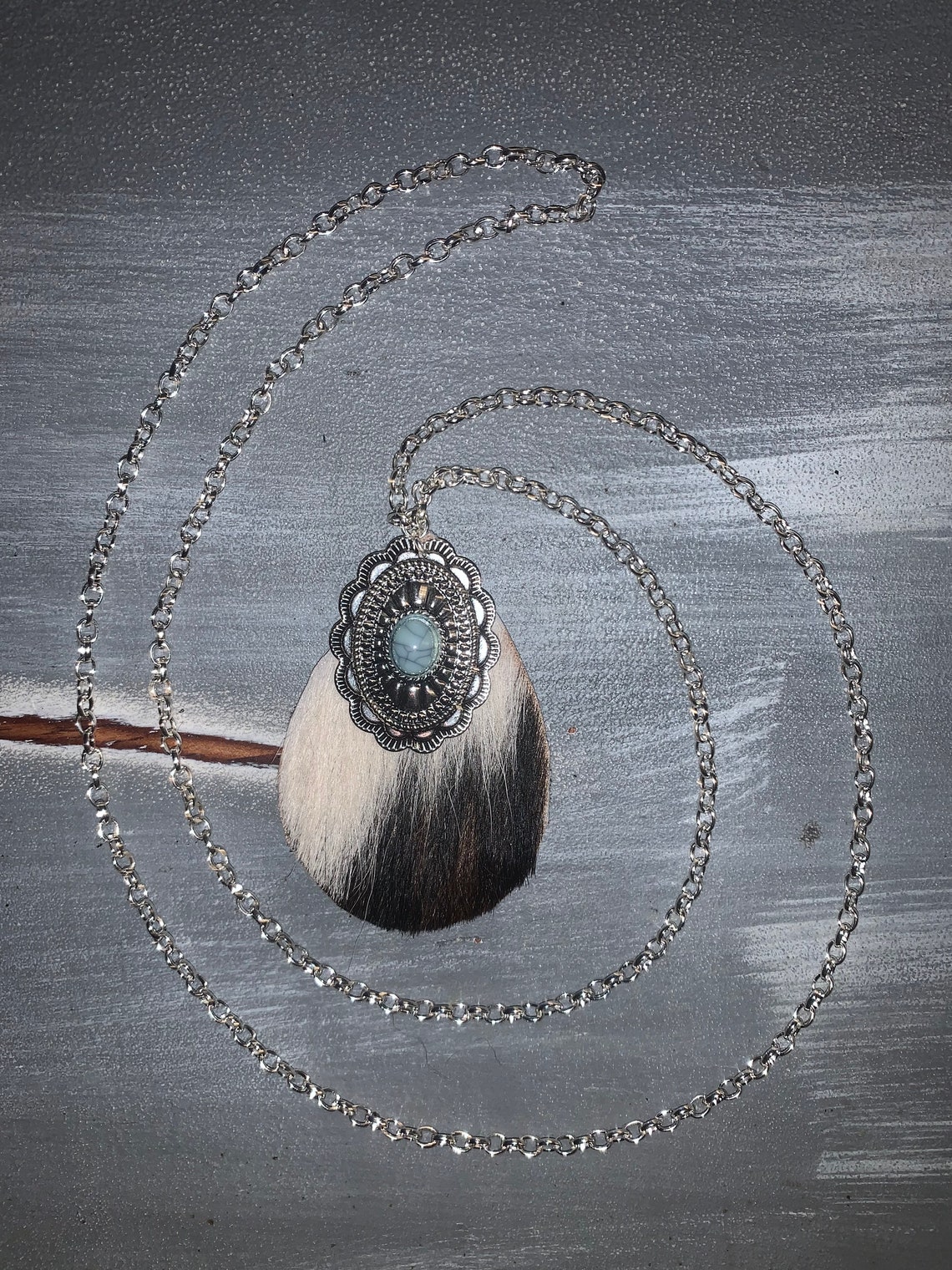 Cowhide Concho Long Necklace - Etsy