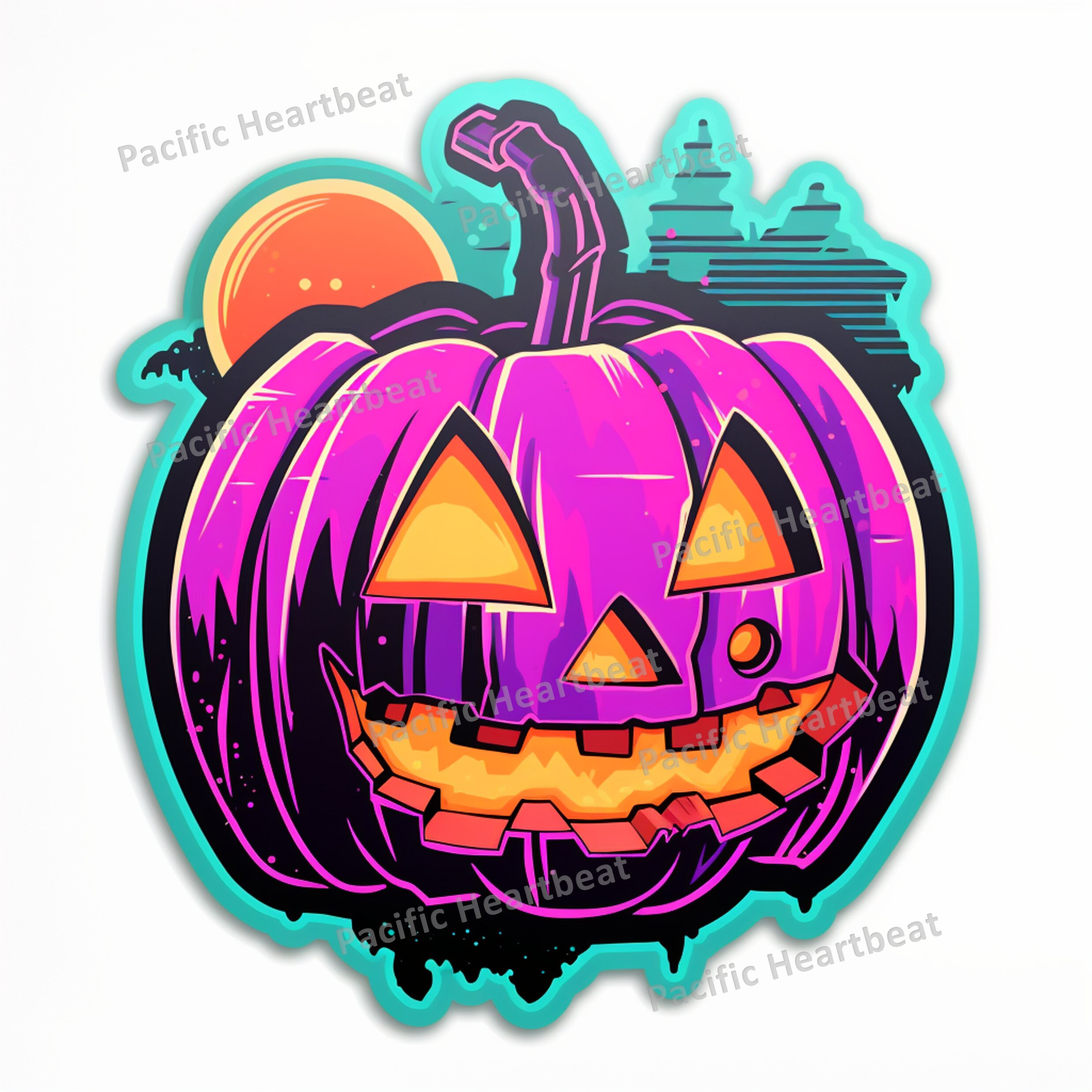 Synthwave Halloween Jack-o-lantern Pumpkin Vinyl Stickers - Etsy