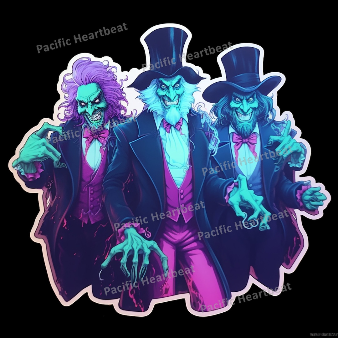 Synthwave Haunted Mansion Ghost Trio Vinyl Sticker - Etsy