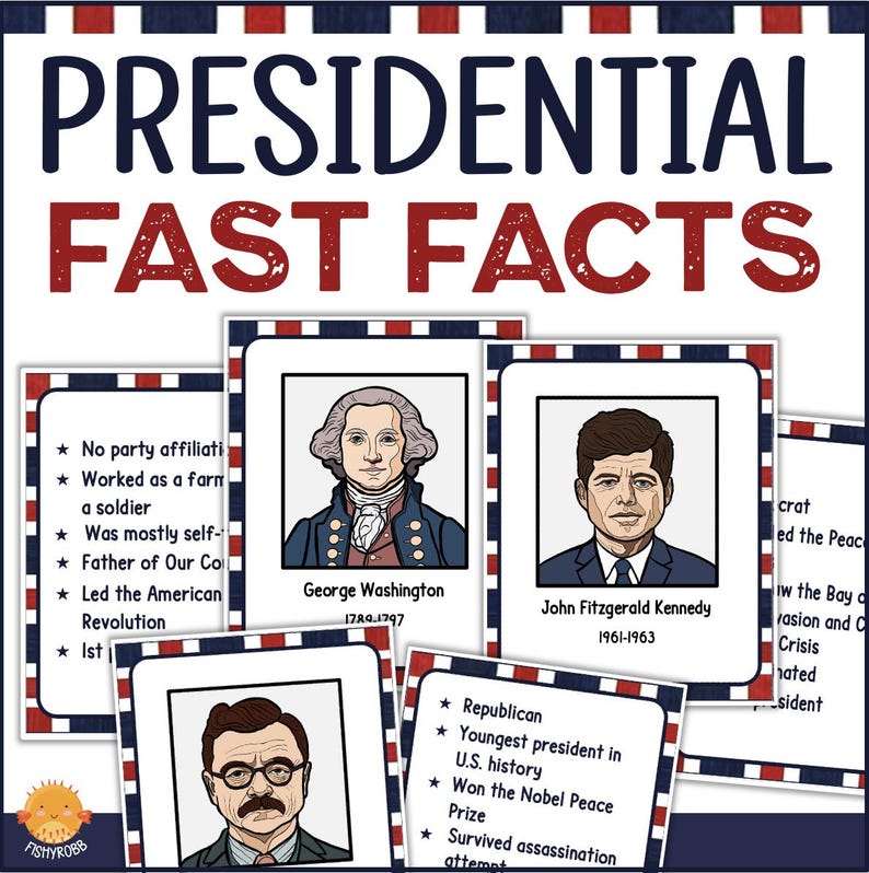 American Presidents Research Fast Facts Flash Cards United States U.S ...