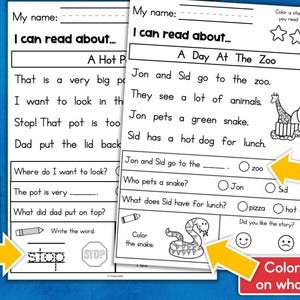 Kindergarten at Home Reading Worksheets - Comprehension Passages ...