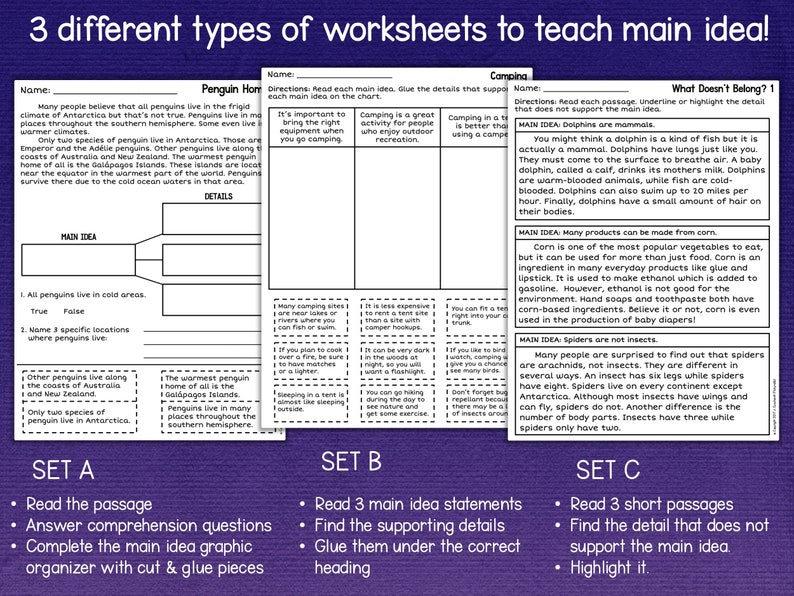 3rd Grade Reading Comprehension Cut & Paste Worksheets With - Etsy
