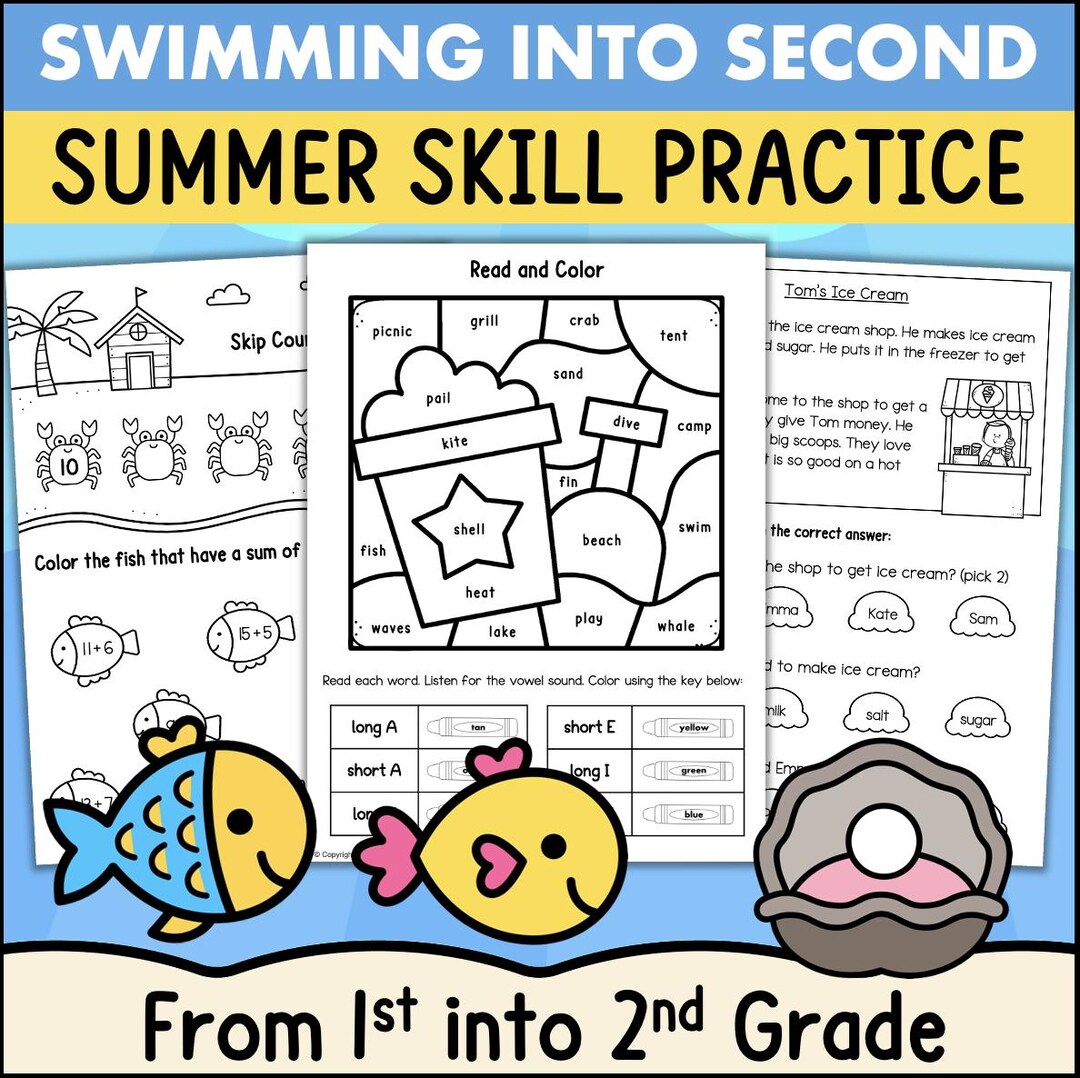 First Grade Summer Bridge Activities Packet 1st Into 2nd Grade Math and ...