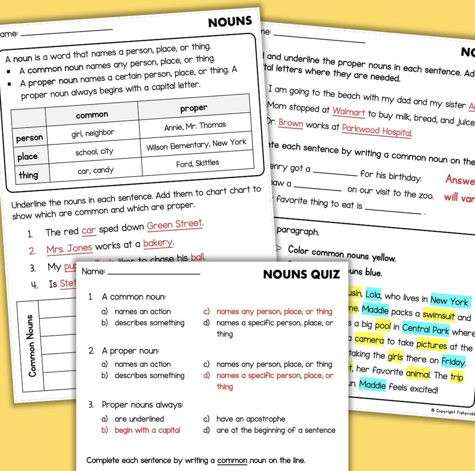 Common and Proper Nouns 2nd Grade Grammar Language Arts Worksheets ...