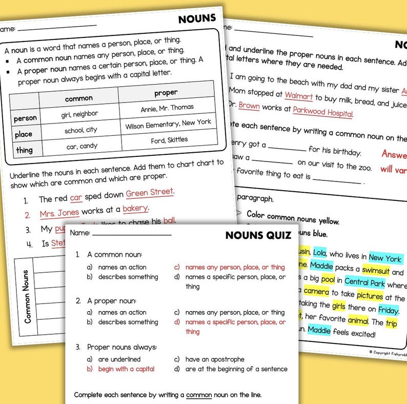 Common and Proper Nouns 2nd Grade Grammar Language Arts Worksheets ...