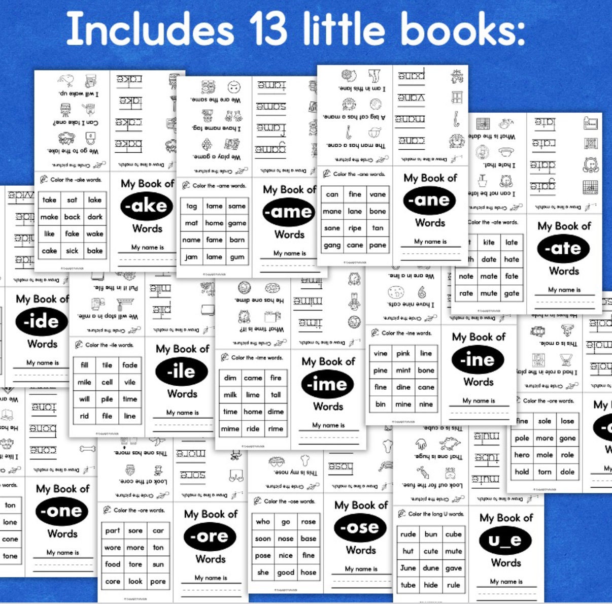 Silent E Words Cvce Word Families Phonics Mini Books - Kindergarten 1st ...